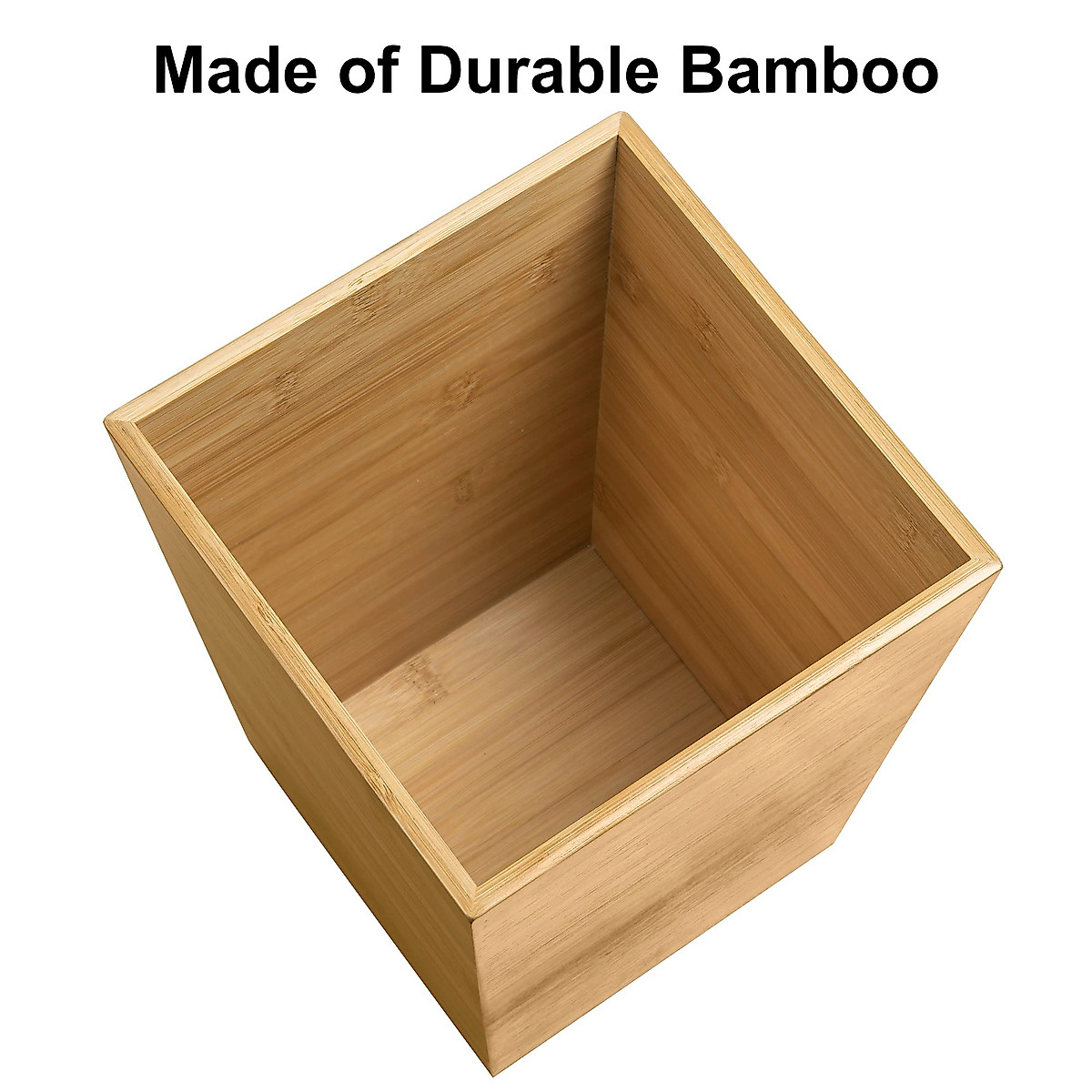 Allure Home Creation Haven Bamboo Bathroom Wastebasket Trash Can 7.87" x 7.87" x 10.00" Compact Size 1.50 gallons