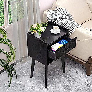 Lerliuo Black Nightstand, Modern Bedside Table with Drawer, Wood End Table for Small Space, Side Table with Storage, Night Stand for Bedroom/Living Room/Dorm 26.38''H