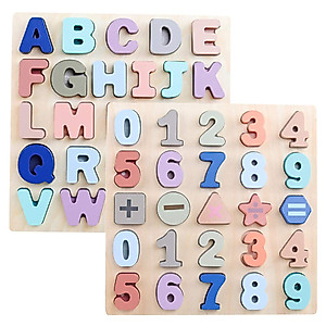 GEMEM Wooden Puzzles for Toddlers, Large Blocks Alphabet ABC 123 Letter and Number Wood Montessori Learning Board Educational Toys for Boys Girls Set of 2