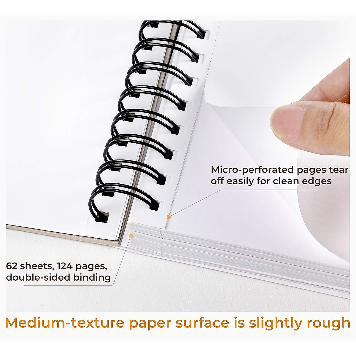 Mix Media Pad, Ohuhu Square 8.3"x8.3" (Inner Size) Mixed Media Art Sketchbook, 120 LB/200 GSM Heavyweight Papers, 62 Sheets/124 Pages, Spiral Bound Mixed Media Paper Pad for Christmas Gift