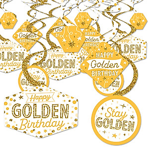 Big Dot of Happiness Golden Birthday - Happy Birthday Party Hanging Decor - Party Decoration Swirls - Set of 40