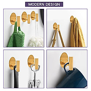 Biomoty Wall Hooks for Hanging Heavy Duty, Brushed Gold Stainless Steel Towel Hooks for Bathrooms, Screw or Adhesive Installation Key Hat Hooks for Wall, Waterproof Coat Hooks Wall Mounted, 2 Pack