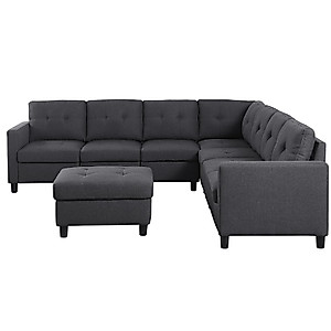 asunflower Modular Fabric Sectional Sofa Ottoman Set, L Shape Sofa Couch with Console, Cup Holder, Charging Ports Convertible Sectional Couch for Living Room Apartment
