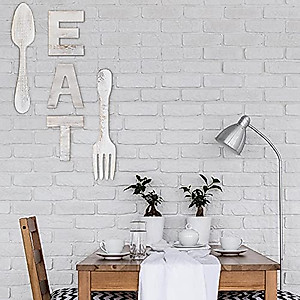 LOSOUR Farmhouse Kitchen Wall Decor, Farmhouse Decor EAT Sign + Fork and Spoon, Wooden Letters for Rustic Wall Decor (EAT Sign + Fork and Spoon)