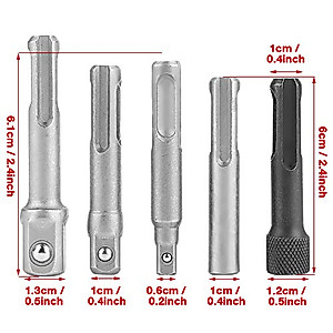 3PC SDS Plus Steel Socket Adapter+2PC SDS Socket Hexagonal Extension Socket Wrench Adapter Electric Tool Accessories