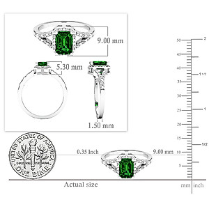 Dazzlingrock Collection 7x5mm Lab Created Emerald & Round White Diamond Halo Split Shank Engagement Ring for Women in 925 Sterling Silver Size 5.5