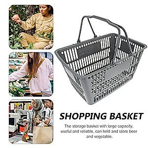 ULTECHNOVO Shopping Basket, 20L Gray Plastic Shopping Basket with Handles Market Grocery Retail Store Supplies Handheld Basket