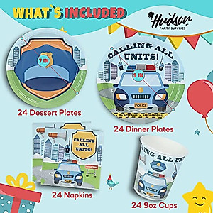 Police Birthday Party Supplies - (Serves 24) - Police Car Dinner Plates, Dessert Plates, Cups, Napkins. Swat decorations for Kids, Boys, Girls and More. Cops and Robbers Party Supply.