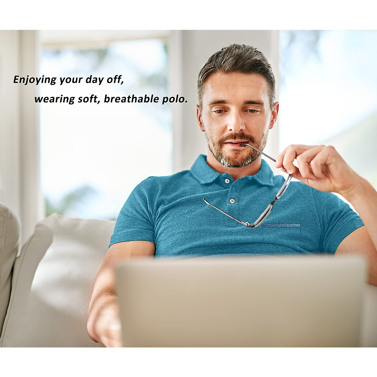 V VALANCH Men's Polo Shirts Sport Casual Short Sleeve Golf Polo Moisture Wicking Collared Tennis T-Shirt Aque Blue L