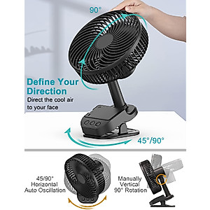 xasla 10000mAh Oscillating Battery Operated Fan, 8” Rechargeable Clip on Fan, 4 Speeds, Power Bank Battery, Timer, Clip & Hook for Grow Tent, Treadmill, Golf Cart, Camping, Baby Stroller