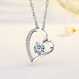 sephla Heart Necklace 14K White Gold Plated Round Cut Cubic Zirconia Forever Lover Heart Pendant Necklace for Women