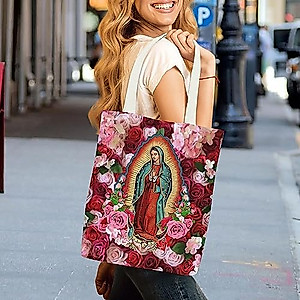 MrpsElk Our Lady of Guadalupe Virgin Mary Canvas Tote Bag Large Capacity Shopping Bag - Personalized Totes for Women Gift Bag