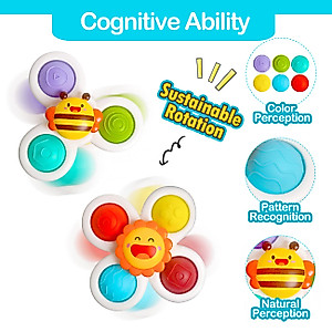 NAODONGLI 3PCS Suction Cup Toy for Baby 12-18 Months Spinning Sensory High Chair Toys Car Window Airplane Travel Toys First Birthday Easter Gift for Toddlers 1 2 3 Year Old Boys Girls