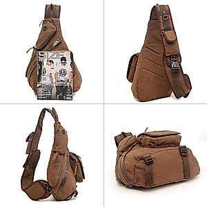 Canvas Sling Bag, Large Canvas Chest Bag Sling Chest shoulder Bag Crossbody Sling Backpack for Men Women (Coffee)