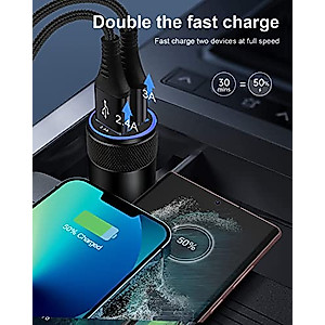 30w Car Charger, Quick Charge 3.0 Cigarette Lighter Adapter, 2 Port Fast Charging Car Plug for iPhone 15 Pro Max 14 13 12 XR X, Galaxy S24 Ultra S23 FE A25 A13 A24, USB Auto Cargador Carro for Travel