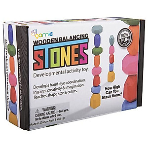 Gamie Wooden Balancing Stones, Set of 10, Colorful Wooden Stacking Toys for Kids, Teach Patience, Hand Eye Coordination, Colors, and Shapes with Wood Stacking Rocks