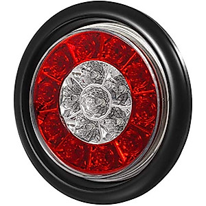 Partsam 2Pcs 4" Inch Round LED Trailer Tail Lights 16LED w Rubber Grommet, Waterproof Sealed Round Red Stop Turn Tail Brake Running Lights White Reverse Backup Lights Lamps for RV Trailer Trucks