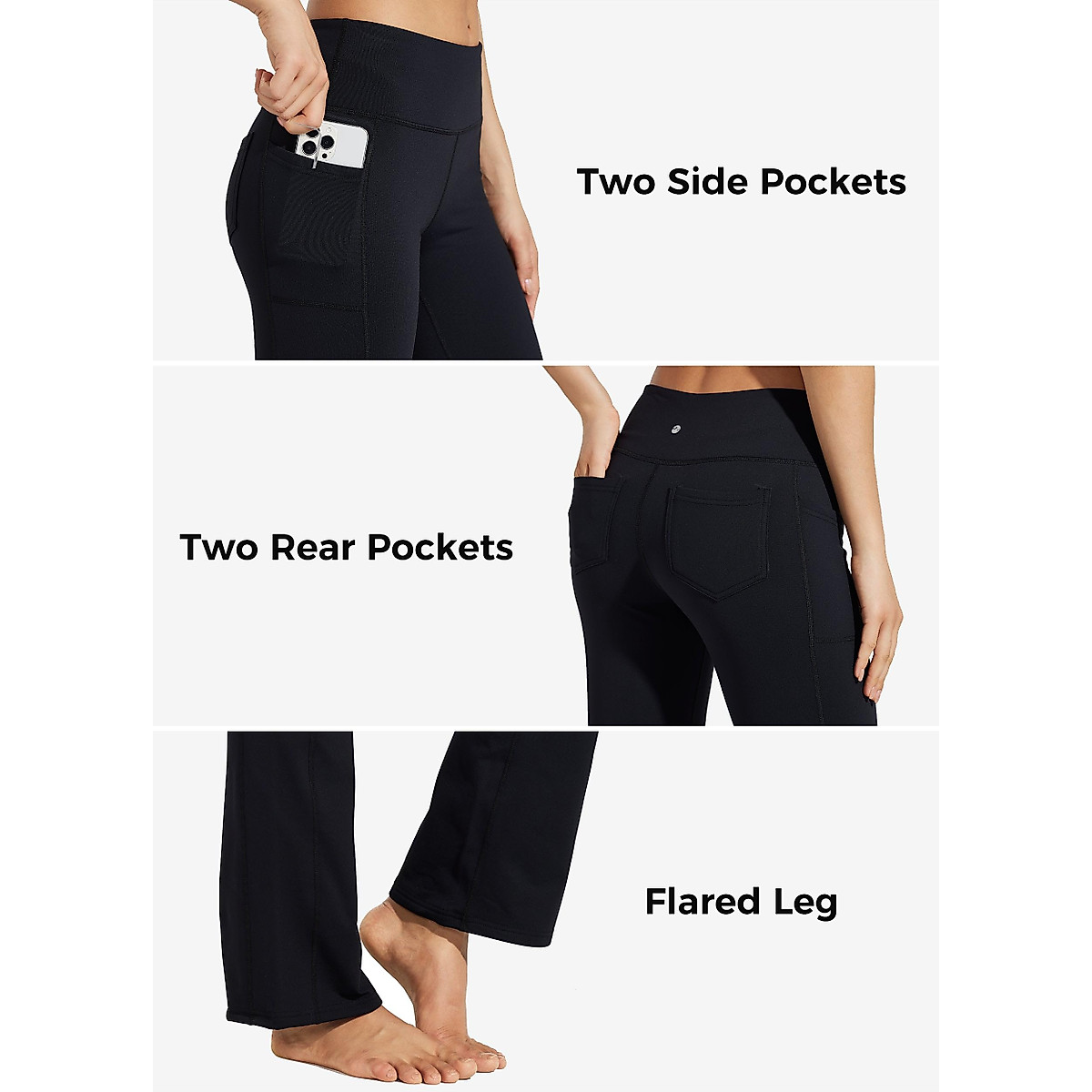 Willit Women's Fleece Lined Pants Yoga Bootcut Thermal Winter Pants High Waisted Flare Leggings Water Resistant Black M