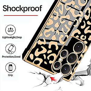 Fiyart Designed for Samsung Galaxy S22 Ultra Case Cheetah Print Design for Women Girls Soft TPU Plating Full Camera Lens Protection Leopard Print Phone Cover Bumper for S22 Ultra 6.8"-Black