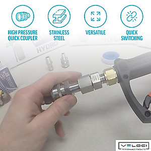 Veloci Performance Stainless Steel 3/8" MPT Coupler for use with Pressure Washer Guns, Wands, Hose, Lances and Foam Cannons