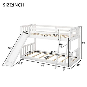 Tidyard Twin Over Twin Bunk Bed with Convertible Slide and Ladder, White for Bedroom Dorm Guest Room Home Furniture