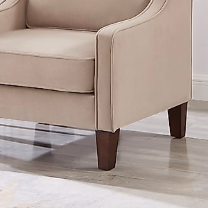 Miscoos Modern Velvet Accent Armchair-Single Sofa Chair with Wooden Legs and Scooped Armrests,Small Reading Sofa Chair Set,Upholstered Comfy Chair for Living Room, Bedroom, Office