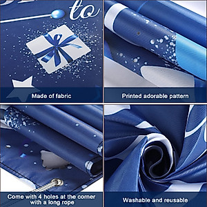 Happy Birthday Decorations Backdrop Banner, Navy Blue and Silver Birthday Party Decoration Happy Birthday Banner Sign Photo Background for Men Women Children Boys Birthday Supplies, 72.8 x 43.3 Inch
