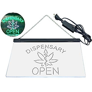 Dispensary Open Shop Dual Color LED Neon Sign White & Green 16" x 12" st6s43-i3374-wg