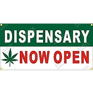 22" X 44" DISPENSARY NOW OPEN Vinyl Banner Sign (Design #2), Existing Text Change Available (Optional)