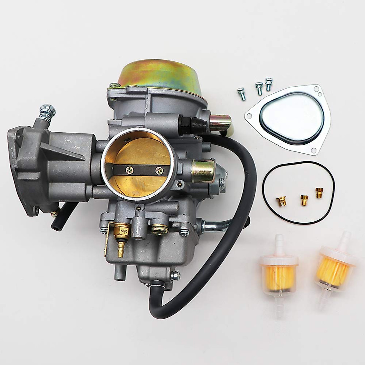 KIPA Carburetor For Yamaha RHINO 660 YFM660 YXR660FA YXR660FSE YXR660FH YXR660 Hunter UTV ATV 2004 2005 2006 2007 Replace OEM part number 5KM-14901-00-00 2Pcs New Main jets & 2Pcs Fuel Filters