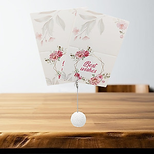 OBPSFY 5 Pack Place Card Holder - Golfball Resin Ball Base Memo Clip Holder Stand,Table Memo Number Name Card Holder with 16 Pcs Cards,Table Number Holders for Wedding Party Graduation Birthday