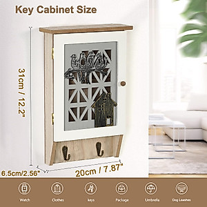 AHUONEL Wooden Key Holder for Wall Key Cabinet, Decorative Key Box Key Hooks Wall Mounted Key Hangers Key Storage Rack with 8 Hooks for Home Decor Office Entryway Hallway Bedroom Living Room