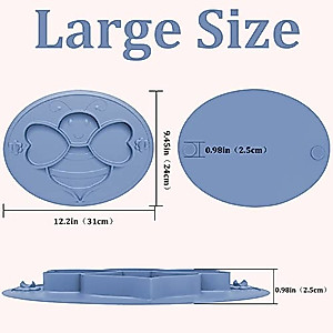 Toddler Plates with Suction - Silicone Cute Bee Baby Divided Plate - Self Feeding Kid Dish for Tables Highchairs Trays - Dishwasher and Microwave Safe (Dark Blue)