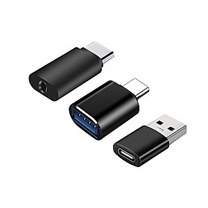 EBEETECH 3 Pack 3.5MM Female Audio to USB C Male Adapter, USB C Female to USB Male Adapter, USB Female to USB C Male Adapter Compatible with MAC USB C Devices, Earphones, Speaker