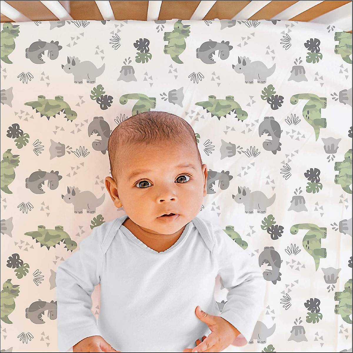 The Peanutshell Dinosaur Crib Bedding Set - 5 Piece Collection - Crib Comforter, Crib Skirt, 3 Fitted Crib Sheets