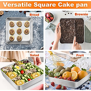 TeamFar Square Cake Pan, 6/8 / 9 Inch Stainless Steel Square Baking Pan for Cake Brownie Lasagna, Non-Toxic & Heavy Duty, One Piece Design & Deep Wall, Smooth & Dishwasher Safe – Set of 3