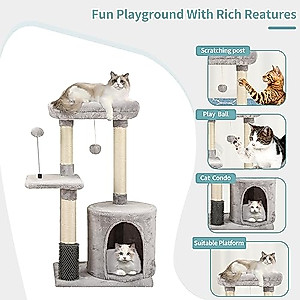 MIAO PAW 16Cat Tree Tower for Indoor Cats - Condo with Sisal Scratching Posts，Jump Platform Cat Furniture Activity Center Play House Bed Grey