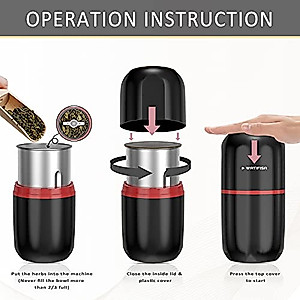 Watifisa Herb Grinder Electric Spice Grinder with Cleaning Brush, Herb Spice Coffee Grinder with Large Capacity - for Herbs, Fine Leaves, Peanuts, Pepper Beans, Mushrooms & Grains (Black)