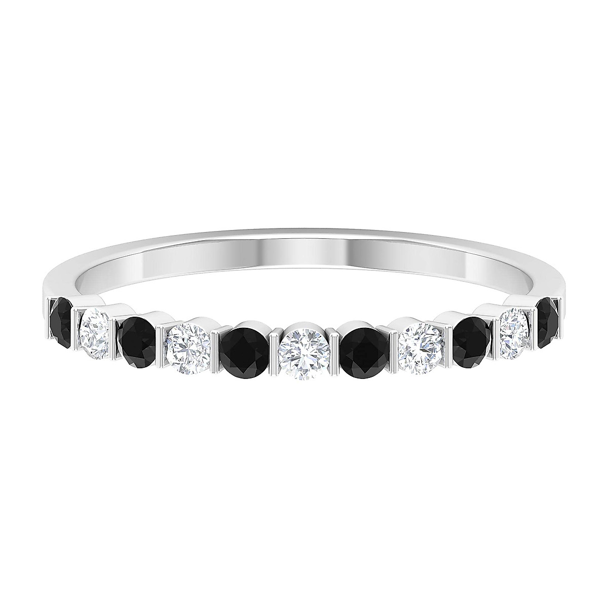 Natural Black Spinel Diamond Half Eternity Band, AAA Quality, Certified Black Spinel Stackable Ring - Ready to Gift, 14K White Gold, Size:US 7.50