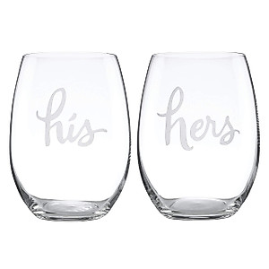 Kate Spade New York Two Of A Kind Stemless His and Hers Wine Glass Pair - Clear