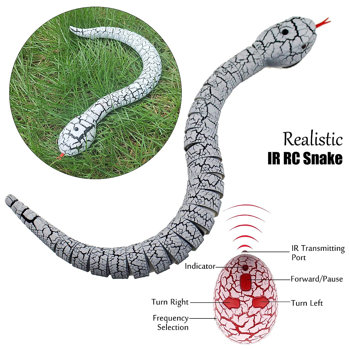 Tipmant RC Snake IR Remote Control Crawler Fake Realistic Animals Vehicle Scary Prank Toys Kids Halloween (White)
