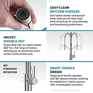 KRAUS Oletto Touchless Sensor Commercial Pull-Down Single Handle Kitchen Faucet with QuickDock Top Mount Assembly in Spot Free Stainless Steel, KSF-2631SFS