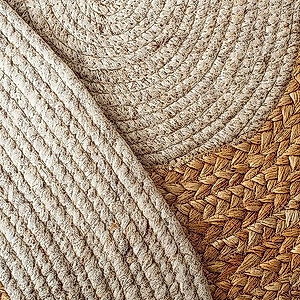 Natural Round Jute Rug 1'x1'/ 3'x3'/ 6'x6'/ 10'x10' Ft for Bedroom- Handwoven Farmhouse Round Rug for Dinning Table- Braided Circle Rug for Living Room (4' x 4' Ft, White)