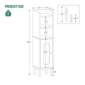 Hzuaneri Bathroom Storage Cabinet, Small Corner Floor Cabinet with Door and Shelves, Narrow Toilet Paper Cabinet, Bathroom Organizer with Adjustable Shelf, for Small Spaces, White BC08203X
