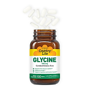 Country Life Glycine 500 mg with B-6, 100 Tablets, Certified Gluten Free, Certified Vegan