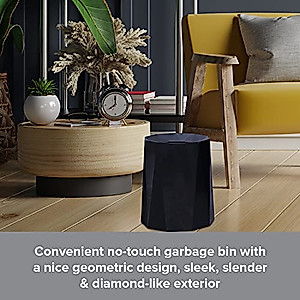 Luxurious Nordic Trash Can - Open Top Geometric Garbage Can - Double Barrel Trash Bin - Waste Basket w/Removable Plastic Bin - Living Room, Bedroom, Bathroom Trash Can - 8L/2.1Gal Garbage Bin, Black