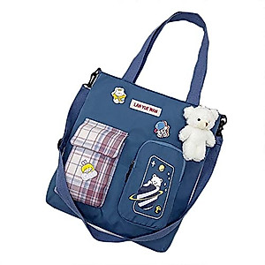 Kawaii Japanese School Bag Aesthetic Cute Ita Bags Crossbody Preppy Tote Bag Kawaii Backpack Purse Korean Stationary (Blue, One Size)