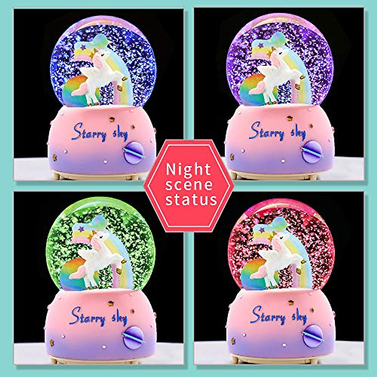 VECU Unicorn Snow Globe for Kids, 100 MM Snow Globe With Musics, Perfect Unicorn Music Box for Girls, Granddaughters Babies Birthday