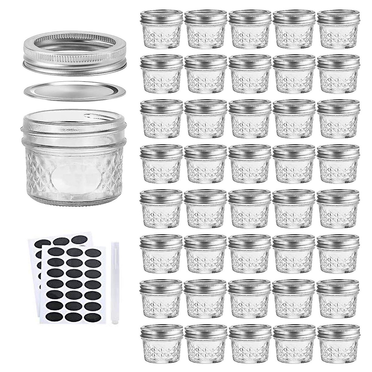 4oz / 120ml Mason Jars Glass Canning Jars, Jelly Jars With Regular Lids, Ideal for Honey,Jam,Wedding Favors,Shower Favors, Set of 40