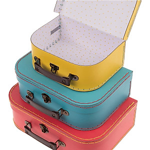 Jewelkeeper Decorative Storage Boxes Set of 3 - World Map Mini Suitcase Style Cardboard Suitcase with Brass Clasps and Handle - Ideal for Travel Decor, Event Props and Gift Presentation